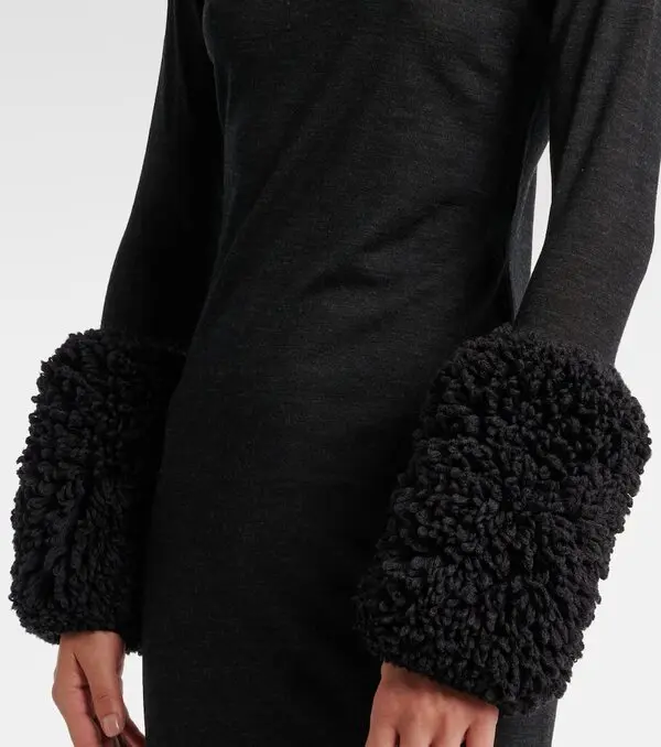 Alaïa Faux Shearling-trimmed Virgin Wool Midi Dress