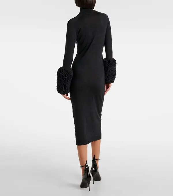 Alaïa Faux Shearling-trimmed Virgin Wool Midi Dress