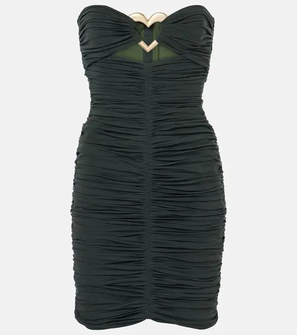 AREA Cutout Ruched Mini Dress - Green