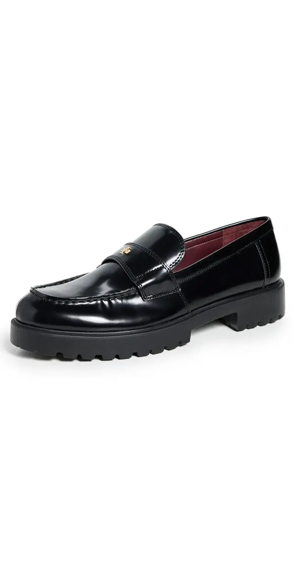 Tory Burch Lug Sole Leather Loafers - Perfect Black