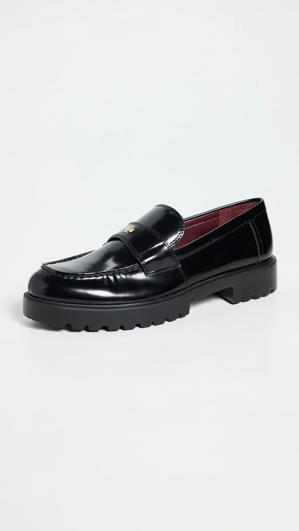 Tory Burch Lug Sole Leather Loafers - Perfect Black