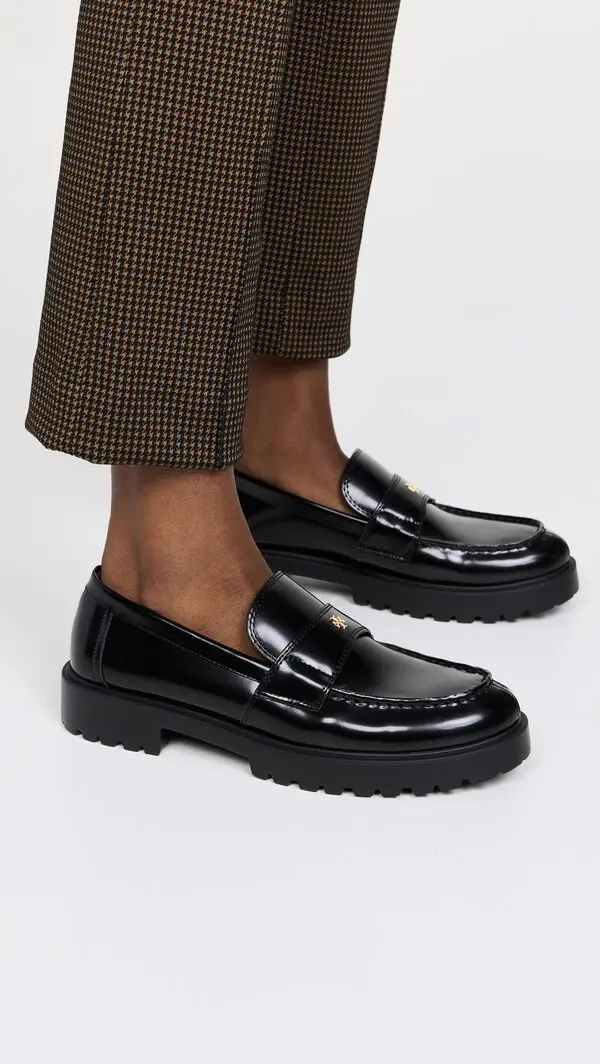 Tory Burch Lug Sole Leather Loafers - Perfect Black