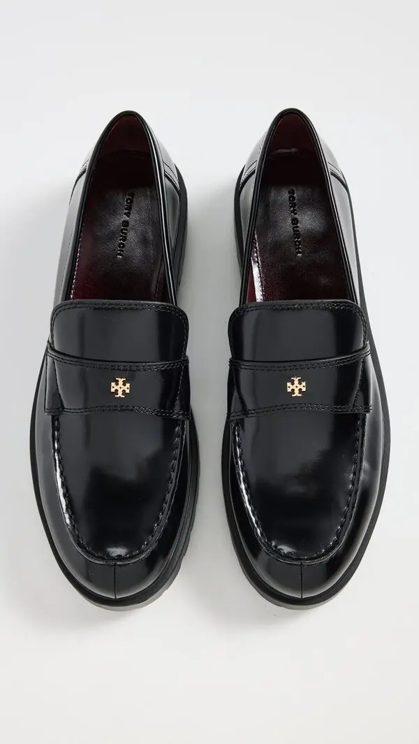 Tory Burch Lug Sole Leather Loafers - Perfect Black