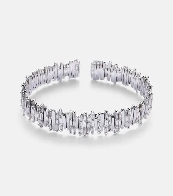 SUZANNE KALAN 18kt White Gold Baguette Diamond Bangle - Metallic