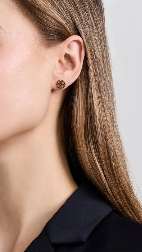 Tory Burch Two Tone Logo Stud Earrings - Tory Silver/tory Gold