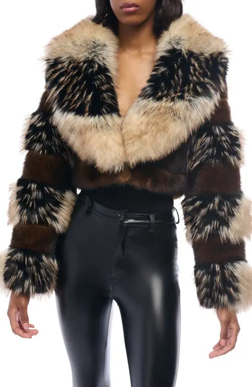 AZALEA WANG Portia Crop Faux Fur Jacket - Brown
