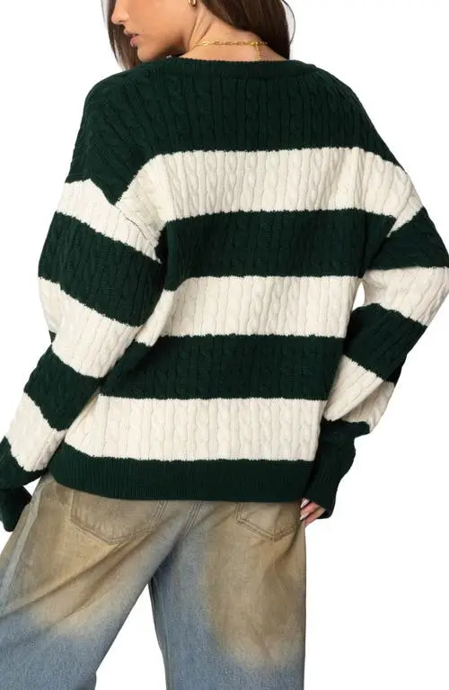 EDIKTED Stripe Oversized Cable Knit Sweater