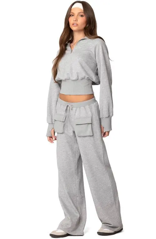 EDIKTED Bailey French Terry Crop Quarter Zip Sweatshirt