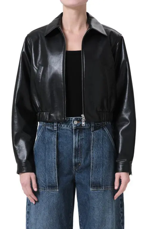 AGOLDE Essie Recycled Leather Crop Jacket - Black