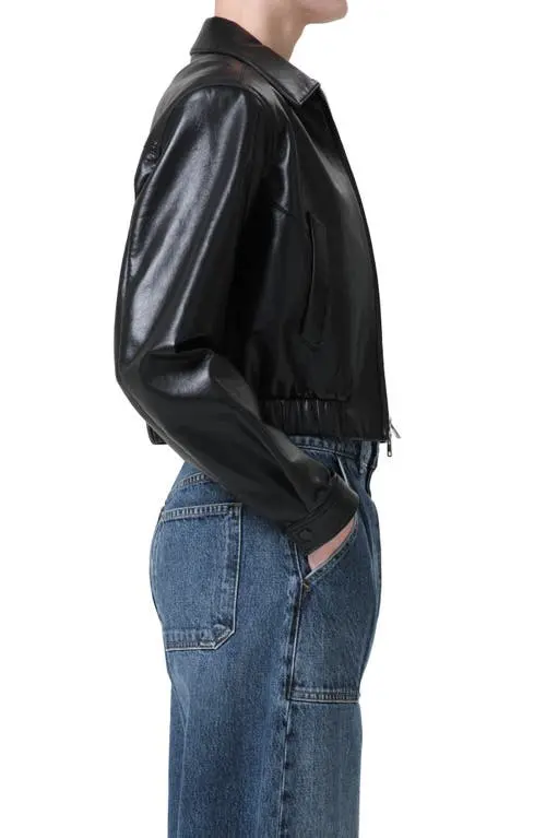 AGOLDE Essie Recycled Leather Crop Jacket - Black