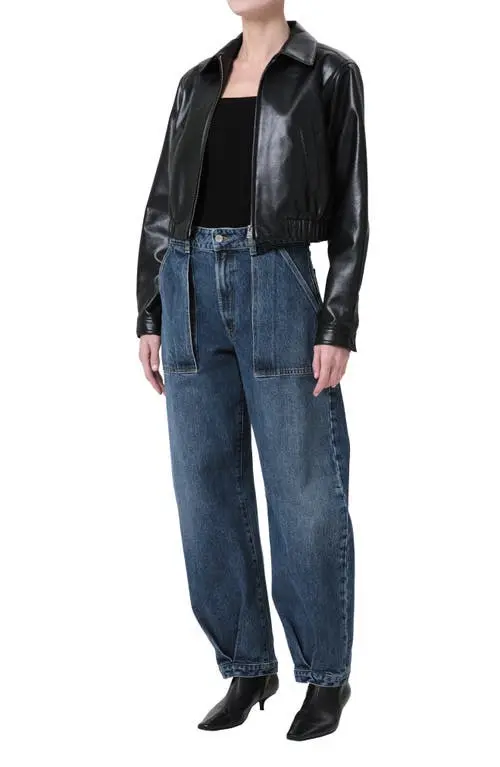 AGOLDE Essie Recycled Leather Crop Jacket - Black