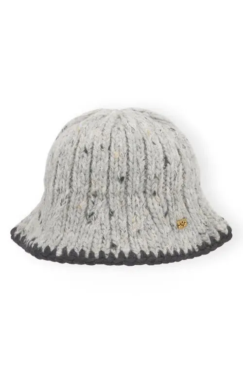 Ganni Chunky Marled Wool Blend Bucket Hat In Paloma Melange  display picture 1