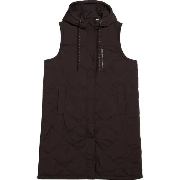 Zella Long Hooded Puffer Vest - Brown Mole