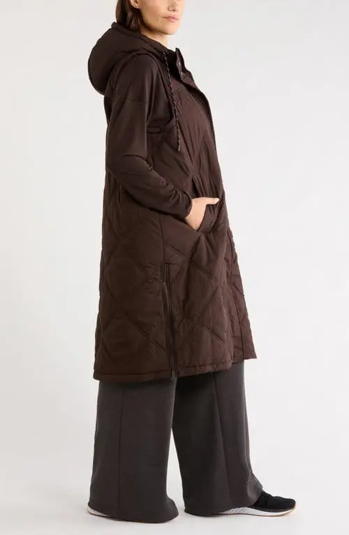 Zella Long Hooded Puffer Vest - Brown Mole
