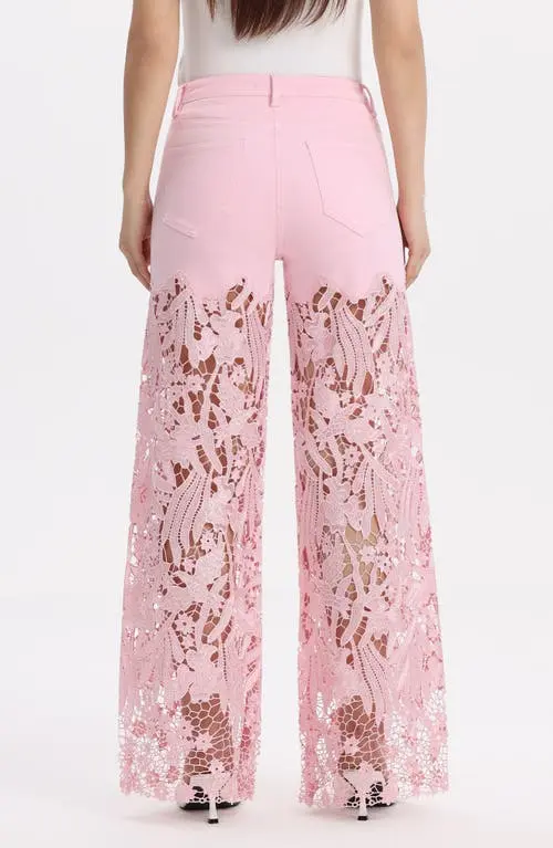 BAYEAS High-waist Crystal-embellished Lace Wide-leg Jeans - Pink