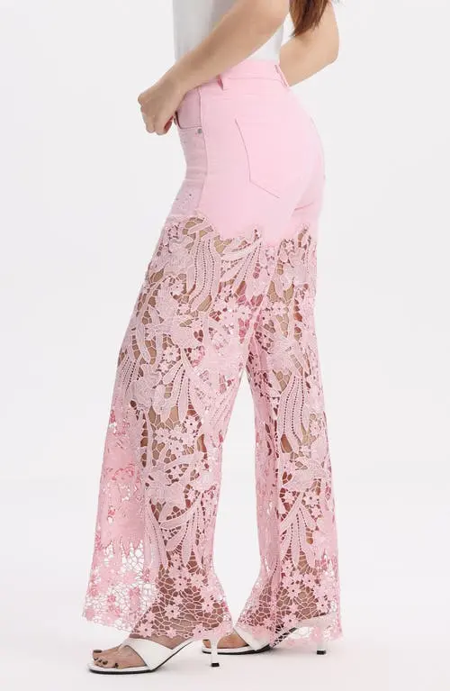 BAYEAS High-waist Crystal-embellished Lace Wide-leg Jeans - Pink