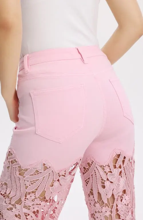 BAYEAS High-waist Crystal-embellished Lace Wide-leg Jeans - Pink