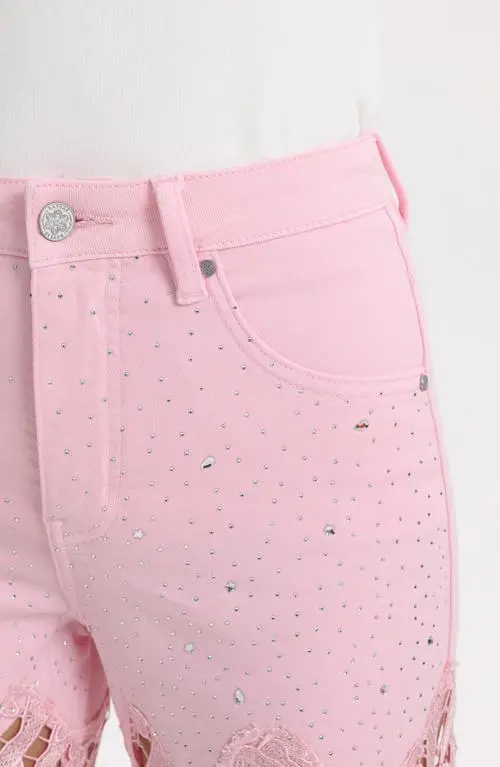 BAYEAS High-waist Crystal-embellished Lace Wide-leg Jeans - Pink