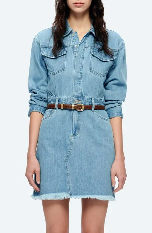 BAYEAS Resa Long-sleeve Fray Hem Denim Mini Shirtdress - Light Blue