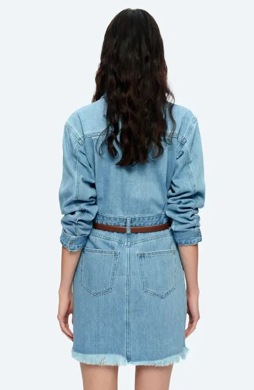 BAYEAS Resa Long-sleeve Fray Hem Denim Mini Shirtdress - Light Blue