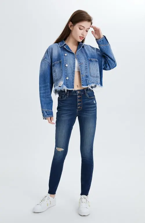 BAYEAS Frayed Crop Denim Jacket