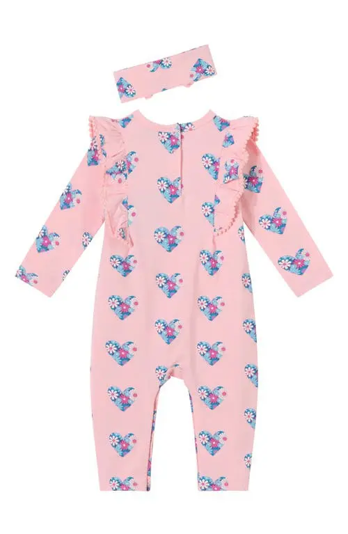 Andy & Evan Heart Print Cotton Romper & Headband Set