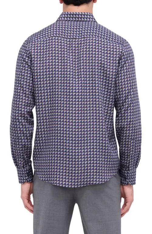 Bugatchi Julian Shaped Fit Print Button-up Shirt - Navy