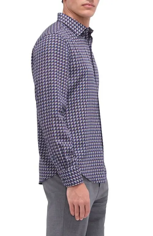 Bugatchi Julian Shaped Fit Print Button-up Shirt - Navy