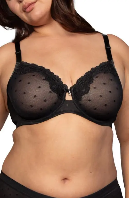 CURVY COUTURE Sheer Whisper Full Coverage Unlined Underwire Bra - Onyx