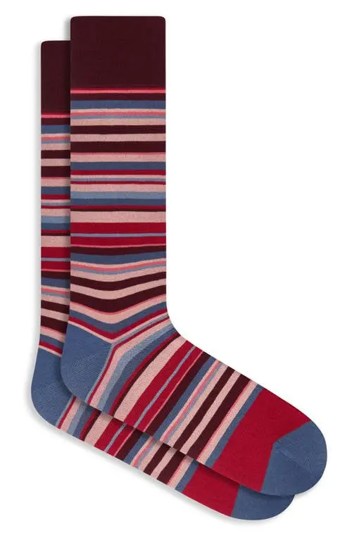 Bugatchi Stripe Mercerized Cotton Blend Dress Socks - Ruby