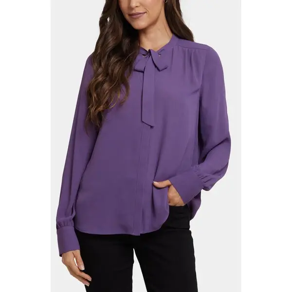 NYDJ Tie Neck Button-up Shirt - Grape Royale