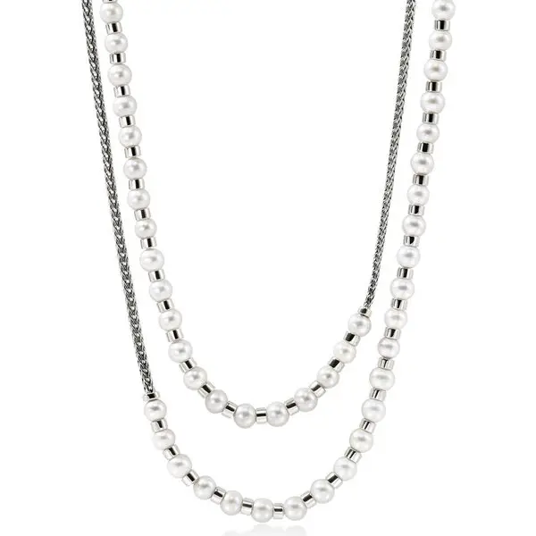John Hardy Essentials Freshwater Pearl Wrap Necklace - Silver/pearl