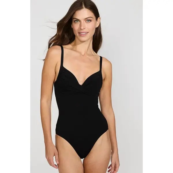LANDS' END Chlorine Resistant Sculpting Draped One Piece Swimsuit - Black