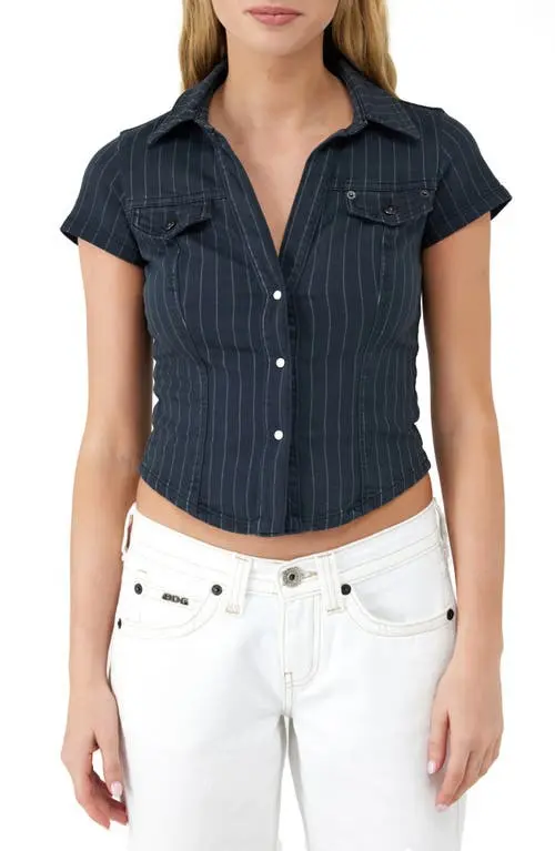 BDG URBAN OUTFITTERS Polly Pinstripe Denim Shirt - Black