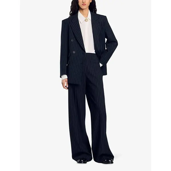 Sandro Pinstriped Straight-leg Trousers - Noir / Gris
