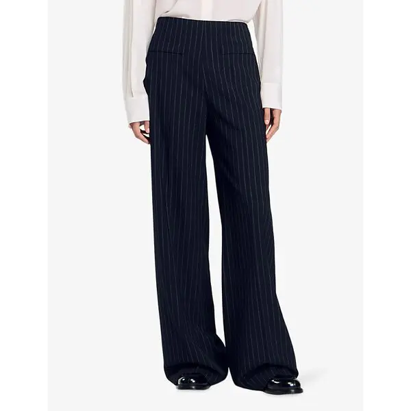 Sandro Pinstriped Straight-leg Trousers - Noir / Gris