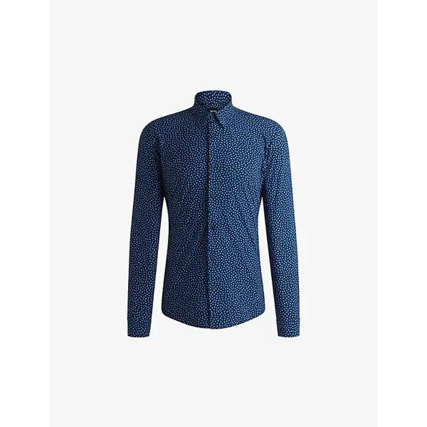 BOSS Geometric-pattern Slim-fit Stretch-jersey Shirt
