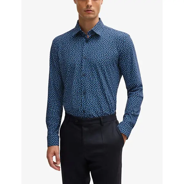 BOSS Geometric-pattern Slim-fit Stretch-jersey Shirt