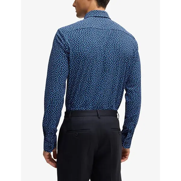 BOSS Geometric-pattern Slim-fit Stretch-jersey Shirt