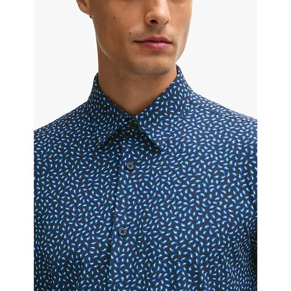 BOSS Geometric-pattern Slim-fit Stretch-jersey Shirt