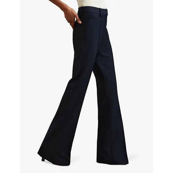 REISS Gabi Flared-leg Trousers - Navy