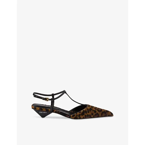 Prada Logo-plaque Leopard Leather Heeled Courts