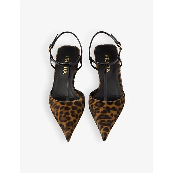 Prada Logo-plaque Leopard Leather Heeled Courts