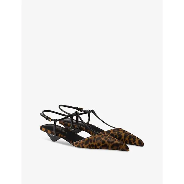 Prada Logo-plaque Leopard Leather Heeled Courts