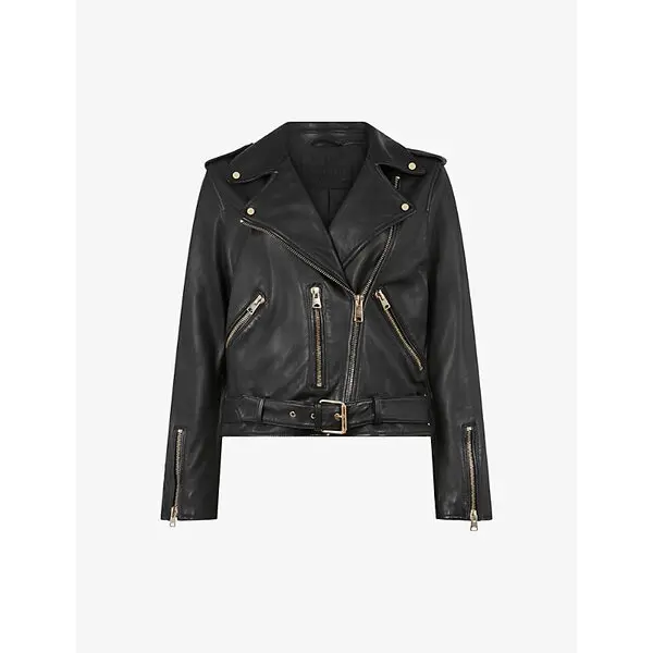 ALLSAINTS Balfern Buckle-embellished Leather Biker Jacket - Black/gold