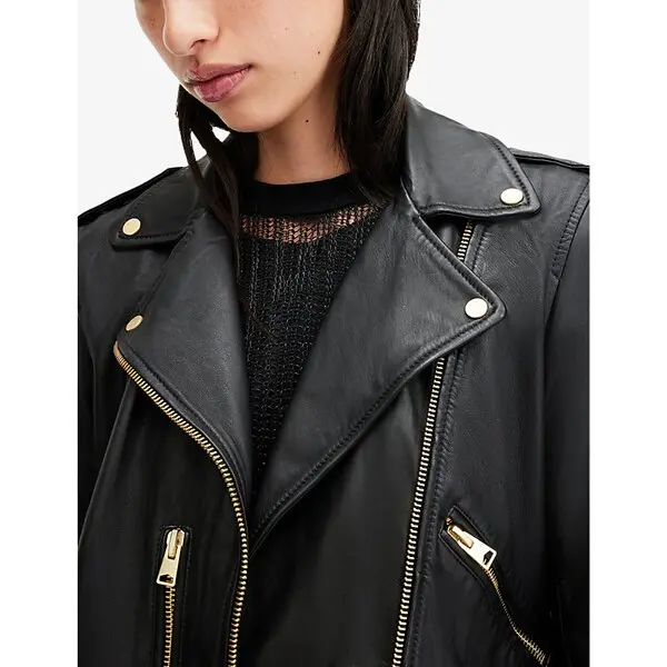 ALLSAINTS Balfern Buckle-embellished Leather Biker Jacket - Black/gold