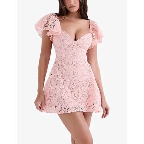 House Of Cb Verity Sweetheart-neck Lace Mini Dress