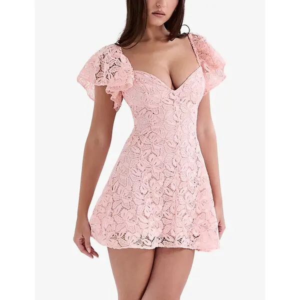 House Of Cb Verity Sweetheart-neck Lace Mini Dress