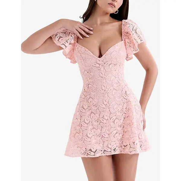House Of Cb Verity Sweetheart-neck Lace Mini Dress