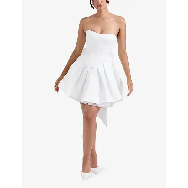 House Of Cb Fitted-bodice Bow-embellished Woven Mini Gown - White